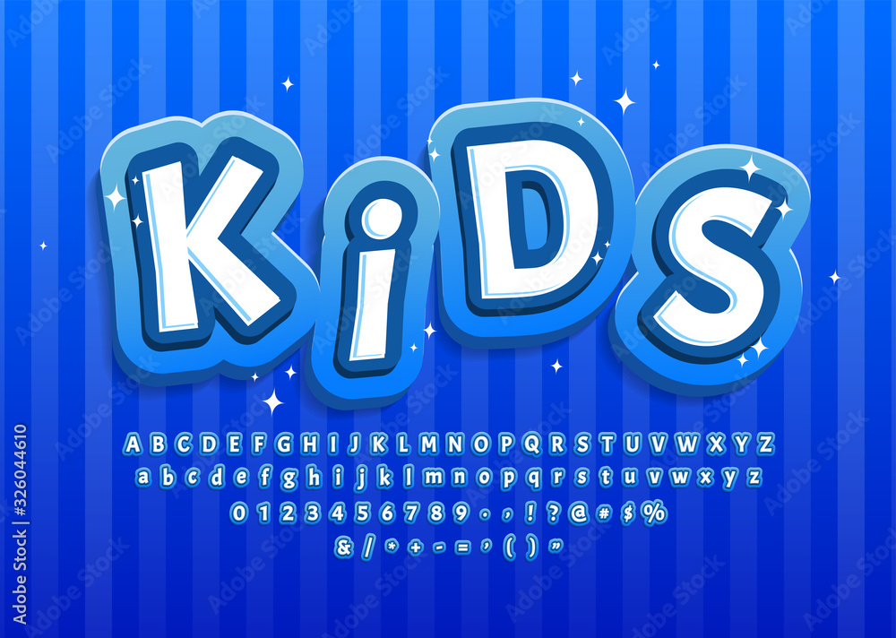 Cartoon kid alphabet blue for decoration design. . Lettering typography ...