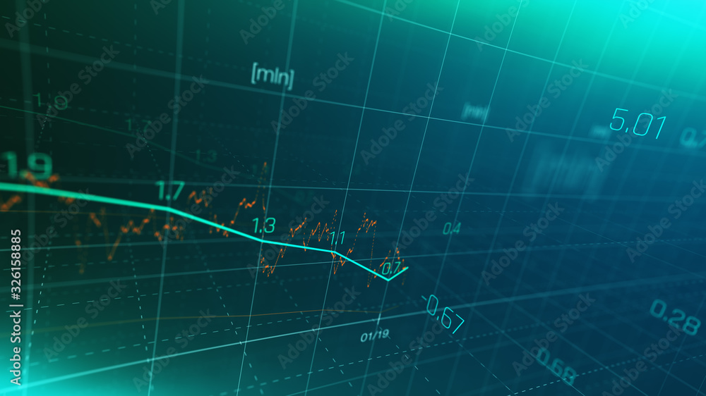 Financial graph showing statistics, prices falling, stock market crash ...