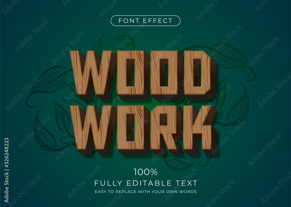 Wood text effect. Editable font style Stock Vector | Adobe Stock