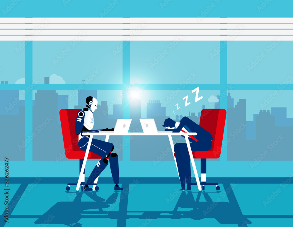 Human vs Robot of a working. Artificial intelligence technology concept ...