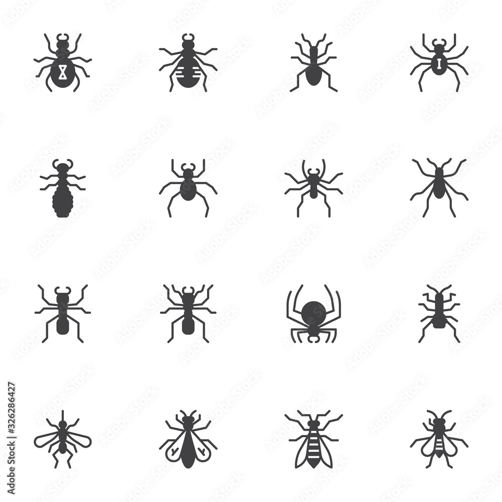 Insects vector icons set, modern solid symbol collection, Hexapod bugs ...