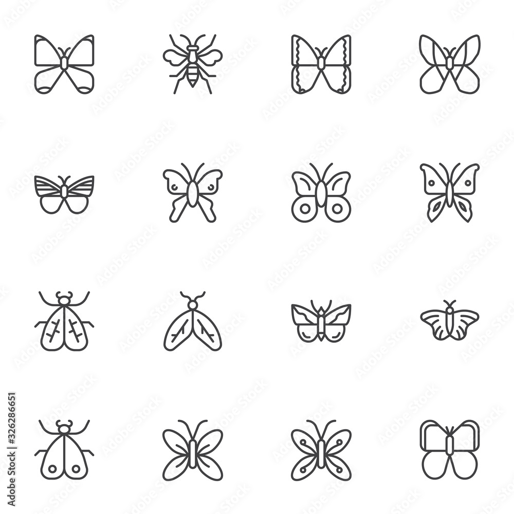 Butterfly line icons set. linear style symbols collection, outline ...
