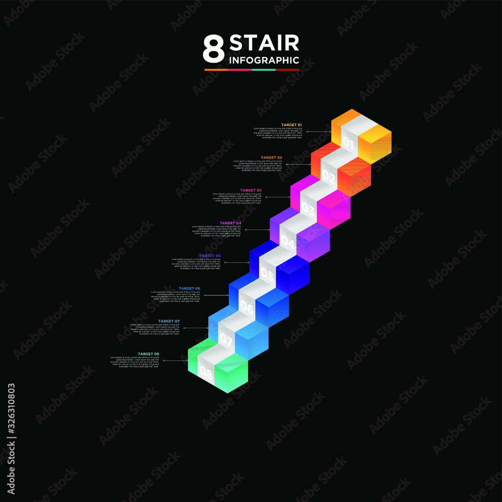8 stair step timeline infographic element. Business concept with eight ...