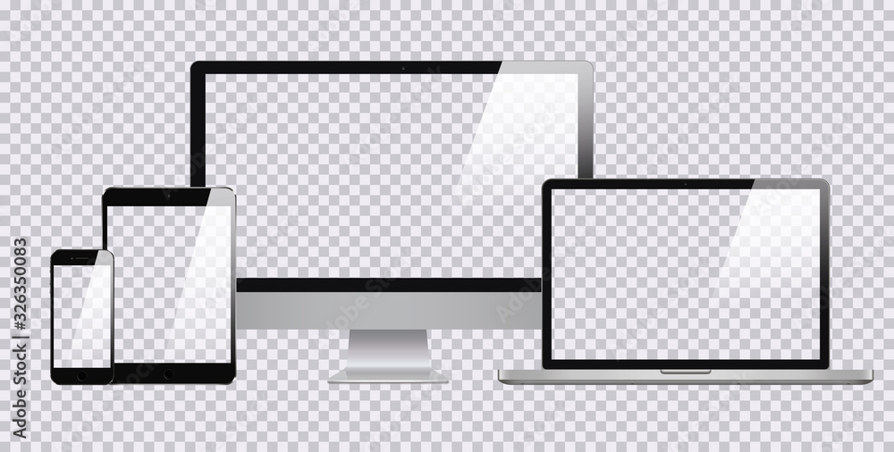 Mockup of Realistic Computer, monitor, Laptop, Tablet and smartphone ...