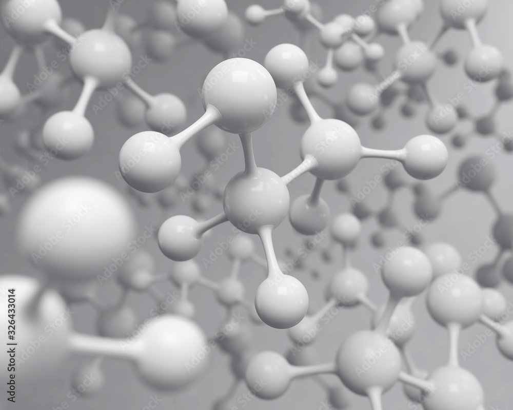 Structural chemical formula of ethanol molecule background, 3d ...