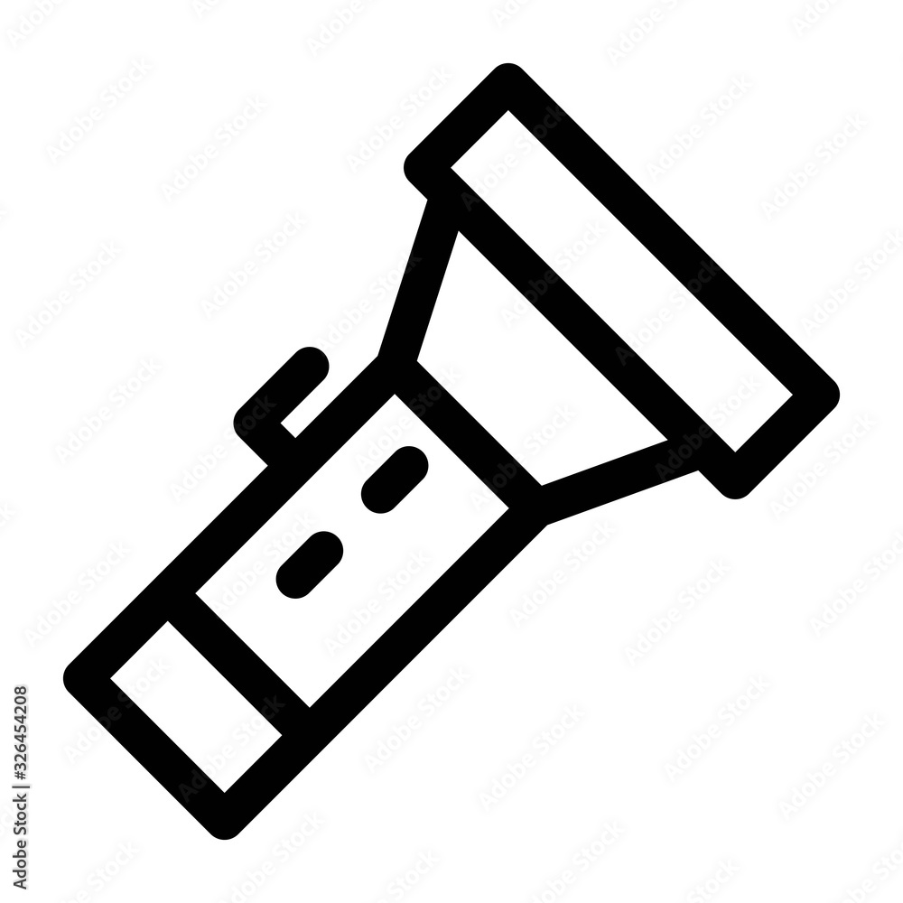 Flashlight icon in line style. Mobile torch light, night led symbol. Lamp icon for perfect ...