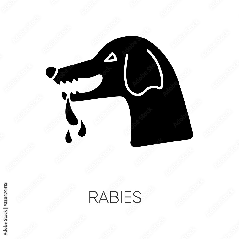 Rabies black glyph icon. Dangerous viral disease, contagious central ...