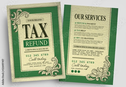 Tax Refund Flyer Design with Dollar Bill Style Stock Template | Adobe Stock