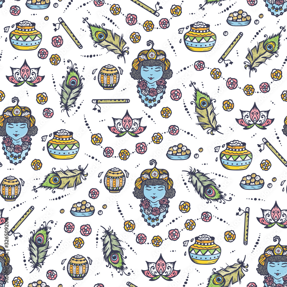 Vector Seamless pattern for Indian fest Shri Krishna Janmashthami ...