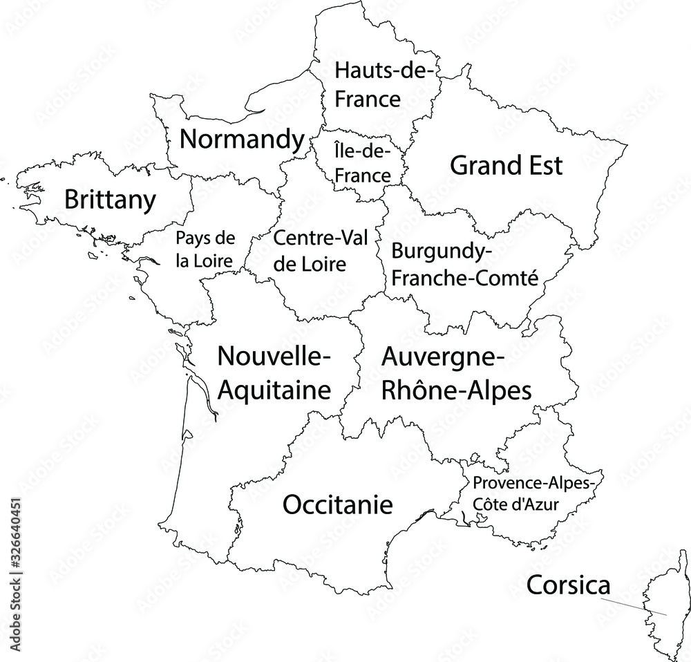 Labeled Regions Map of European Country of France Stock Vector | Adobe ...