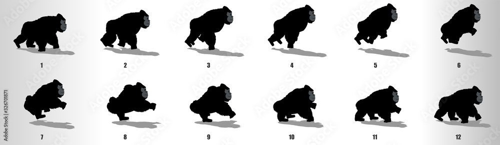 gorilla run cycle animation frames, loop animation sequence sprite ...