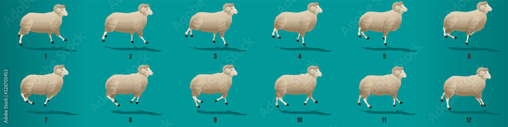 Ram run cycle animation frames, loop animation sequence sprite sheet Stock Vector | Adobe Stock