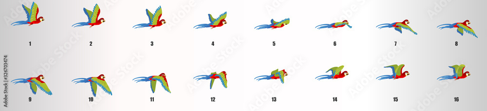 Parrot flying animation sequence, loop animation sprite sheet 素材庫向量圖 ...