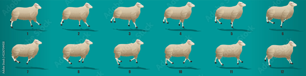 Sheep run cycle animation frames, loop animation sequence sprite sheet Stock Vector | Adobe Stock