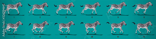 Zebra run cycle animation frames, loop animation sequence sprite sheet ...