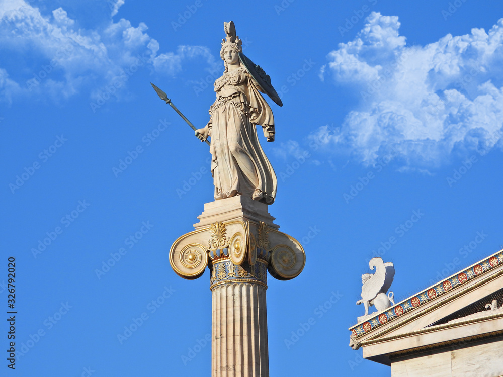 Extreme zoom of iconic statue of Athena in Academy of Athens neoclassic ...