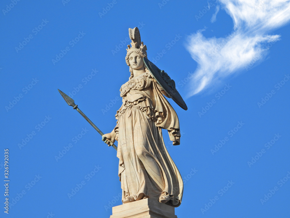 Extreme zoom of iconic statue of Athena in Academy of Athens neoclassic ...