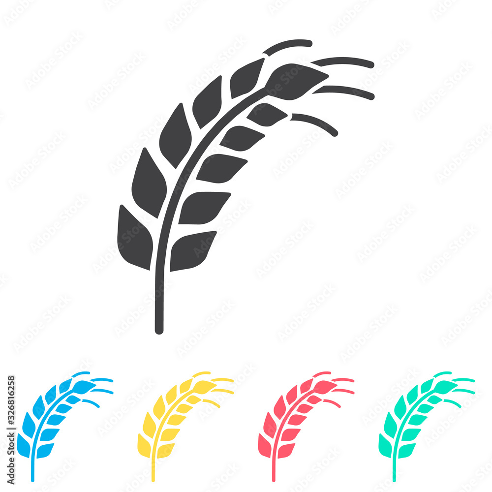 Wheat grain multi color icon set. Simple glyph, flat vector of spring ...