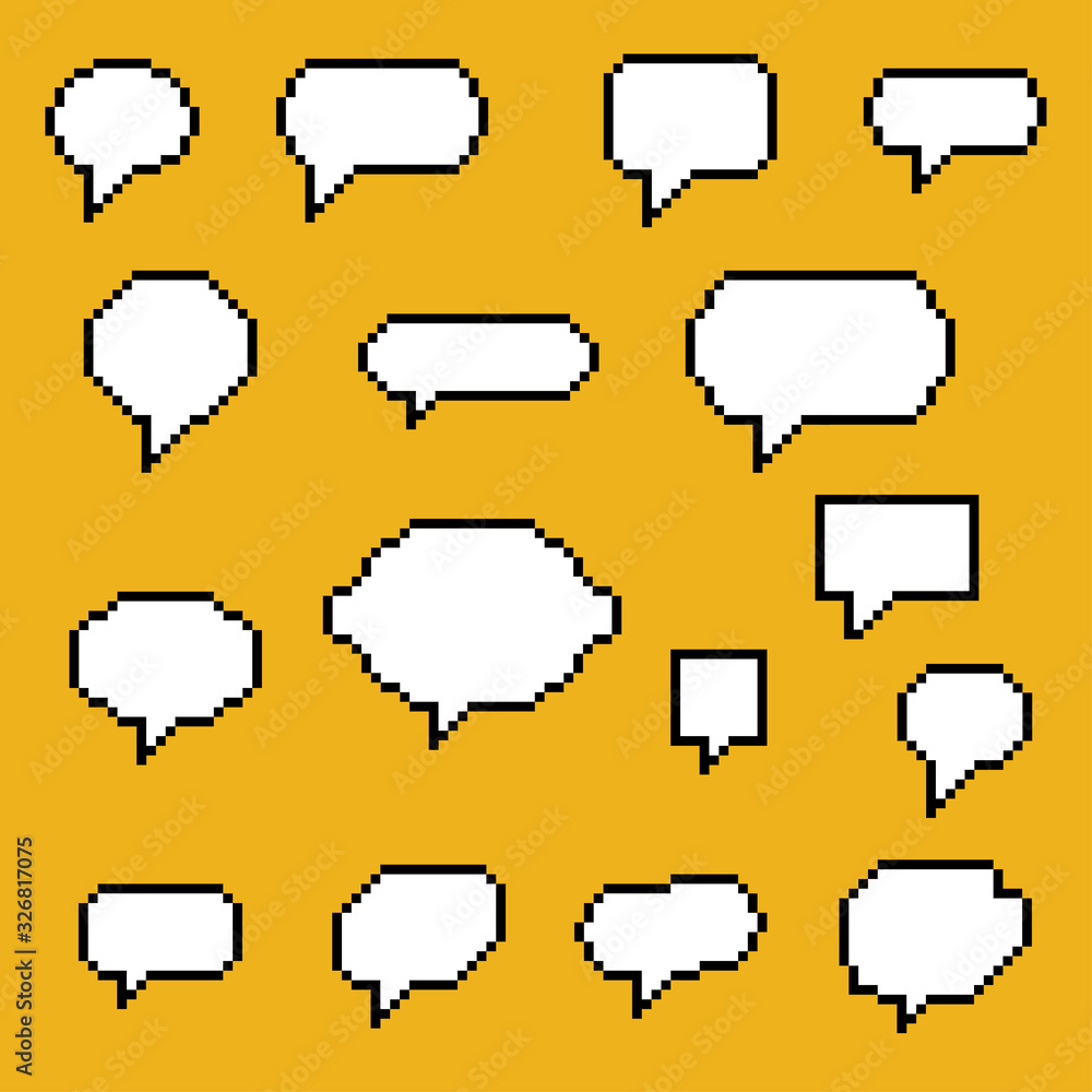 Set of pixel art speech bubbles vector illustration isolated Stock ...