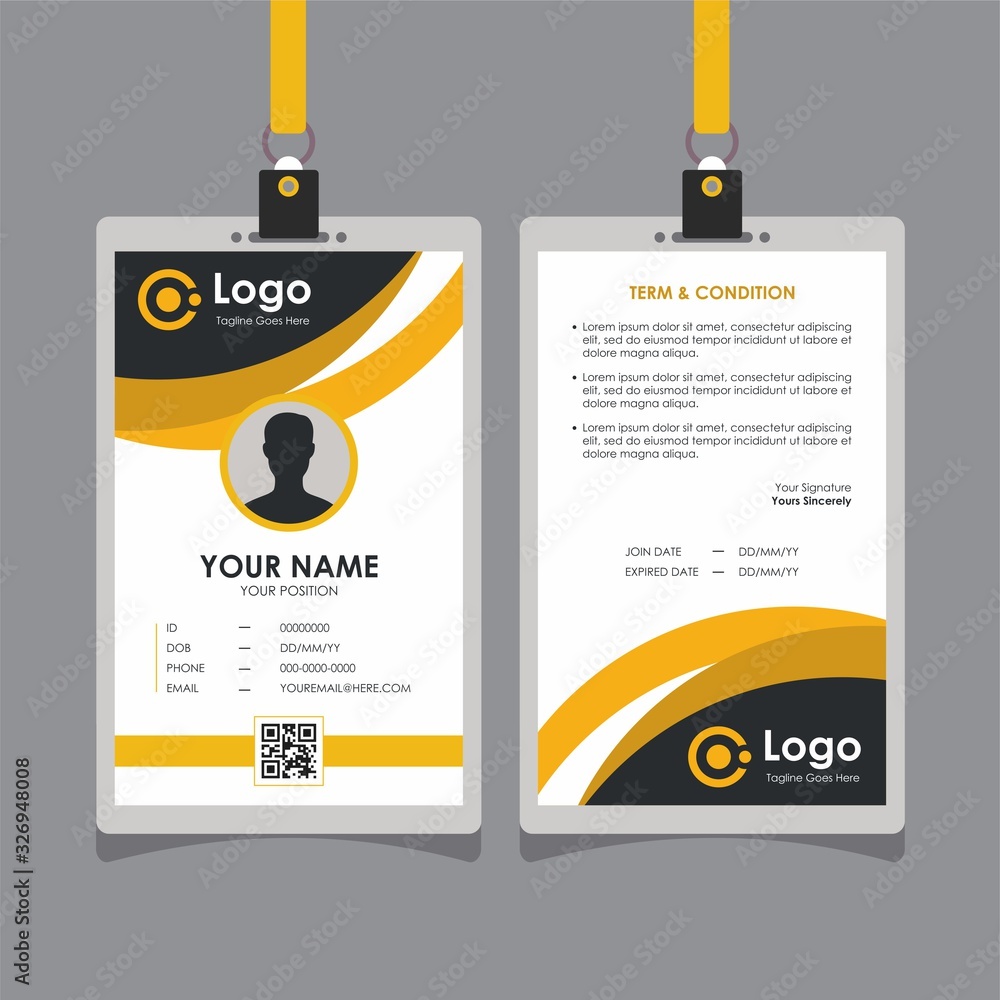 Abstract Curve Yellow Id Card Design, Professional Identity Card ...