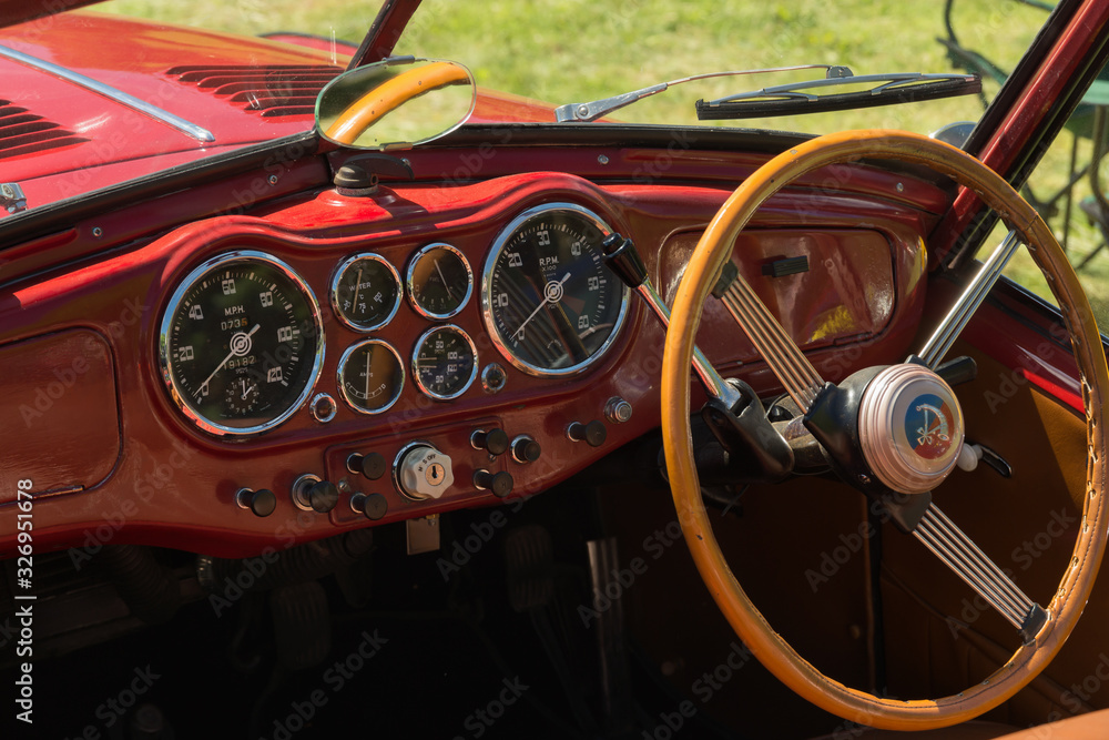 Instrument panel and steering wheel of a Jowett Jupiter typical of ...