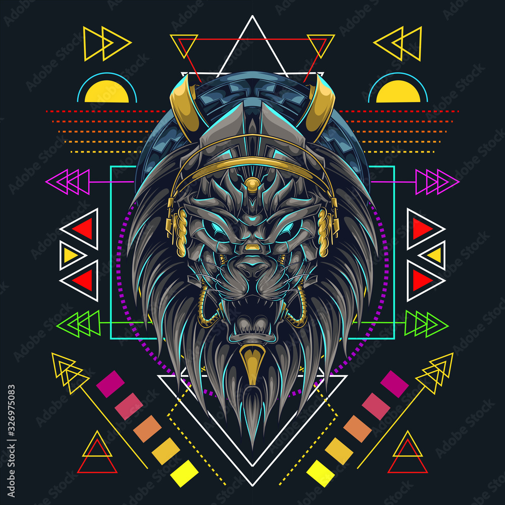 Lion Head With Headset and geometry background Stock Vector | Adobe Stock