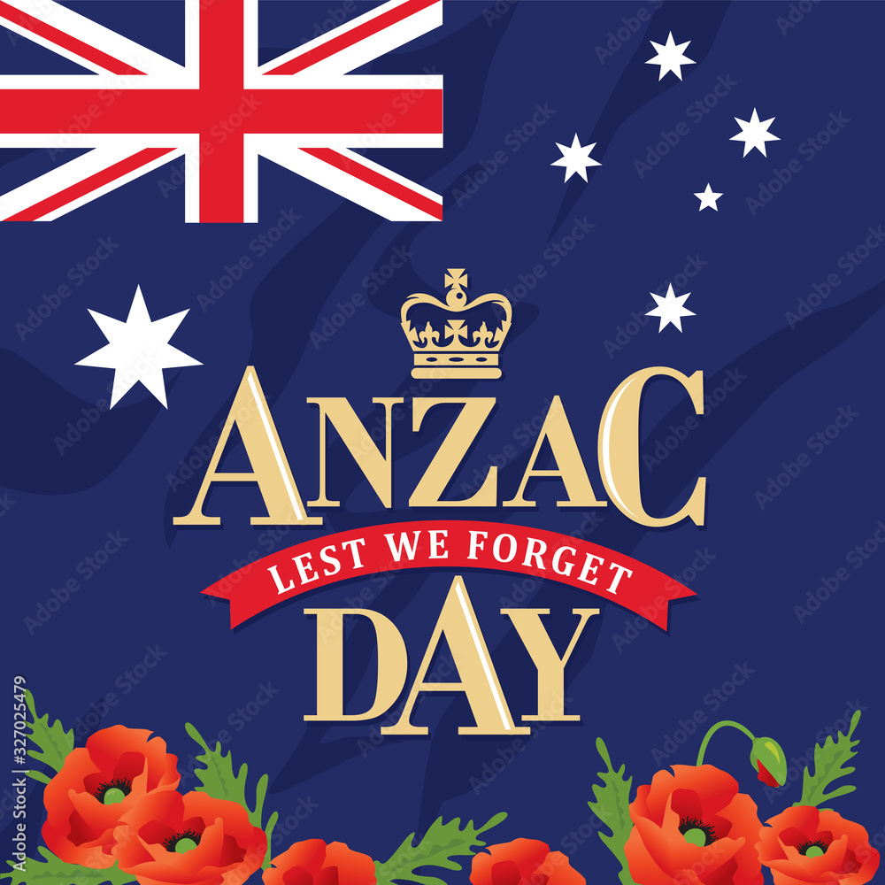 Anzac day with poppies and the Australian flag. Stock Vector | Adobe Stock
