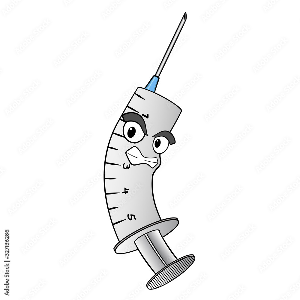 cartoon medical syringe with an evil face. vector isolated on white ...