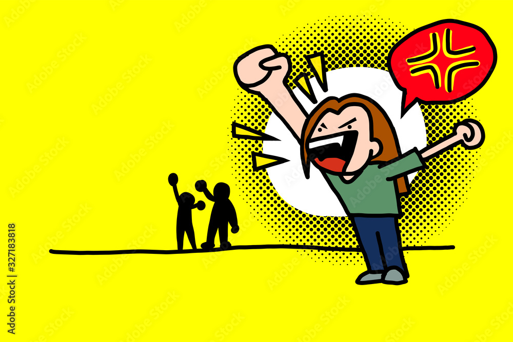 Anger shout with angry symbol bubble as speech. hand draw cartoon or ...