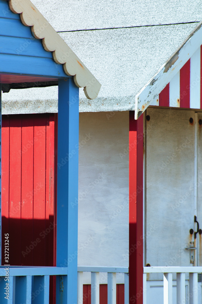 Abstract view of Beach huts. Sutton on Sea beach hut juxtaposition of ...