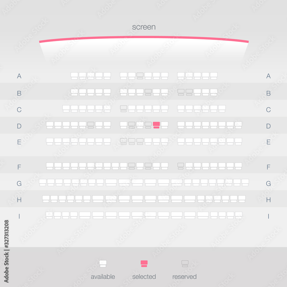 Cinema Ticket Booking Light Theme. Movie ticket reservation UI design ...