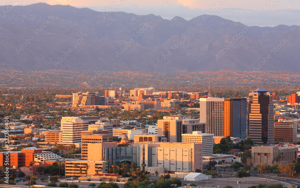Tucson Skyline Showing the Downtown of Tucson after Sunset from ...