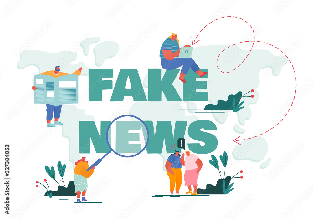 Vector de Stock Fake News, Info Fabrication, Gossips Concept. People Reading Newspapers and ...