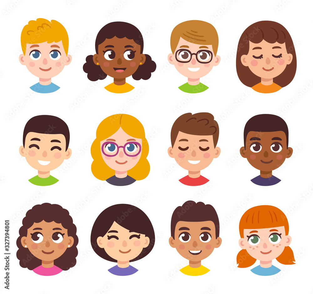 Cartoon children avatar set Stock Vector | Adobe Stock