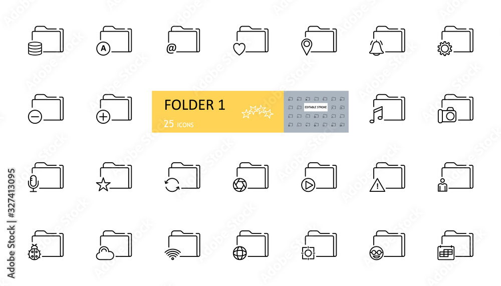 Vector set of folder icons. 25 images with editable strokes - reminder ...