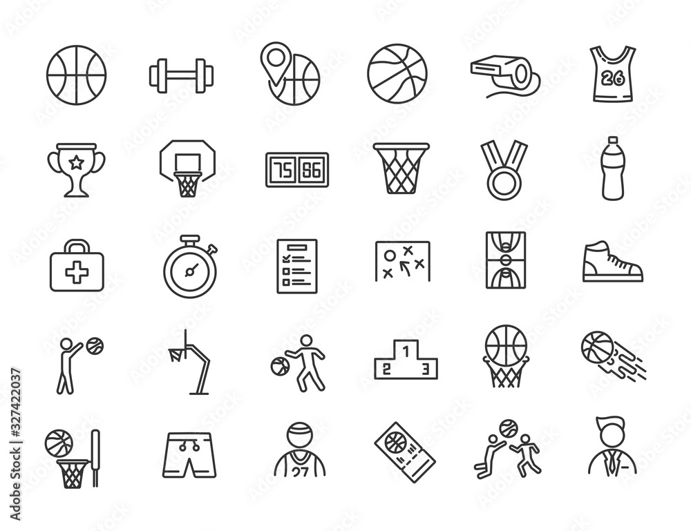 Set of linear basketball icons. Sport icons in simple design. Vector ...