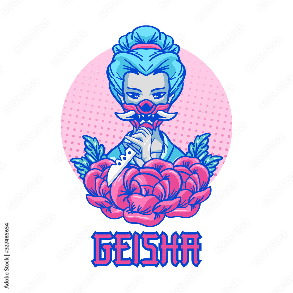 Geisha Mask Hand Drawing Illustratio Stock Vector | Adobe Stock