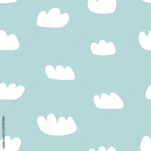 Cute pastel blue background with hand drawn doodle clouds. Nice endless ...