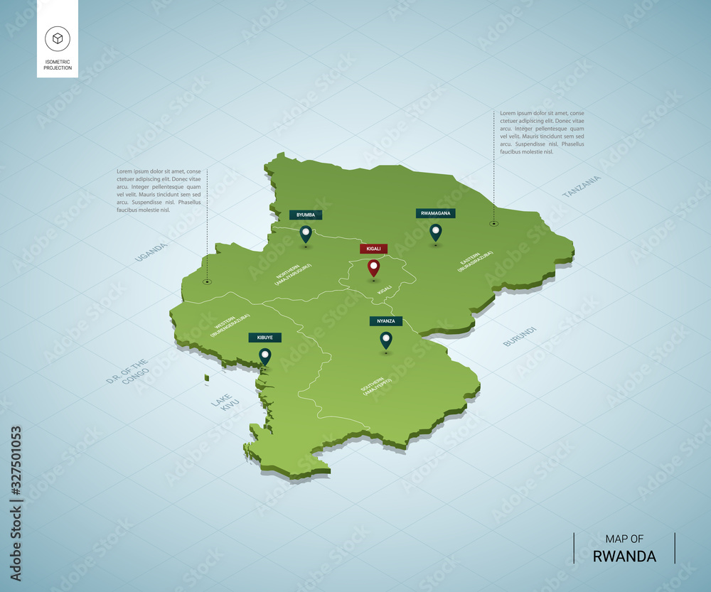 Стоковое векторное изображение «Stylized map of Rwanda. Isometric 3D ...