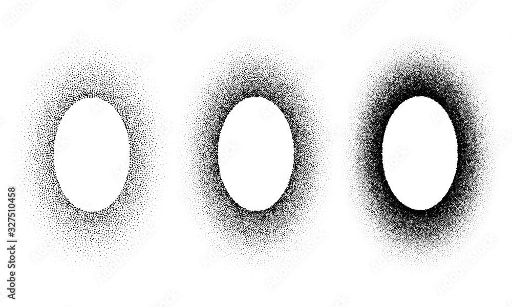 Grunge spray stencil oval frames. Gradient ink splatter dots template ...