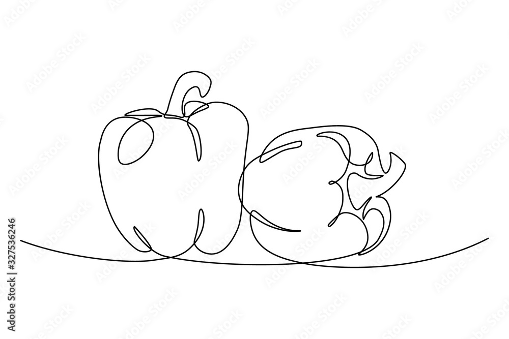 Bell peppers in continuous line art drawing style. Black linear sketch ...