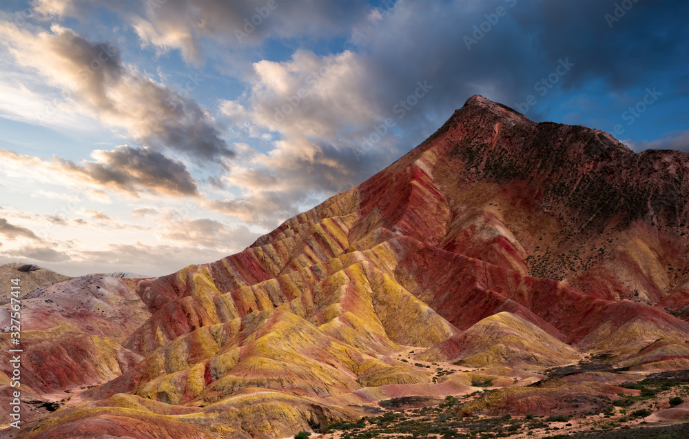 Rainbow mountains with blue sky in China at Zhangye Danxia geological ...