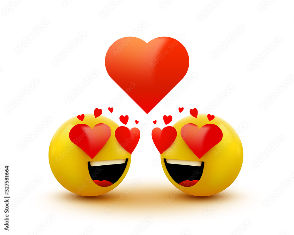 Love emoticon icon, love hearts in eyes. Vector emoticon emoji flat ...