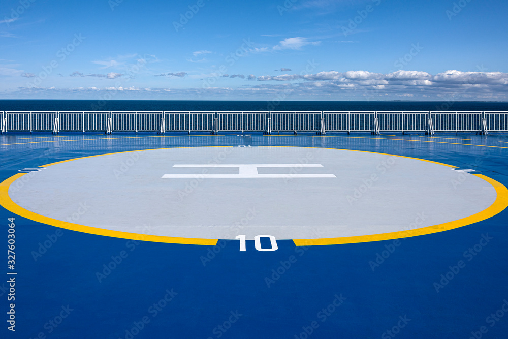 Helicopter landing site helipad helideck of a big ship boat tanker with ...