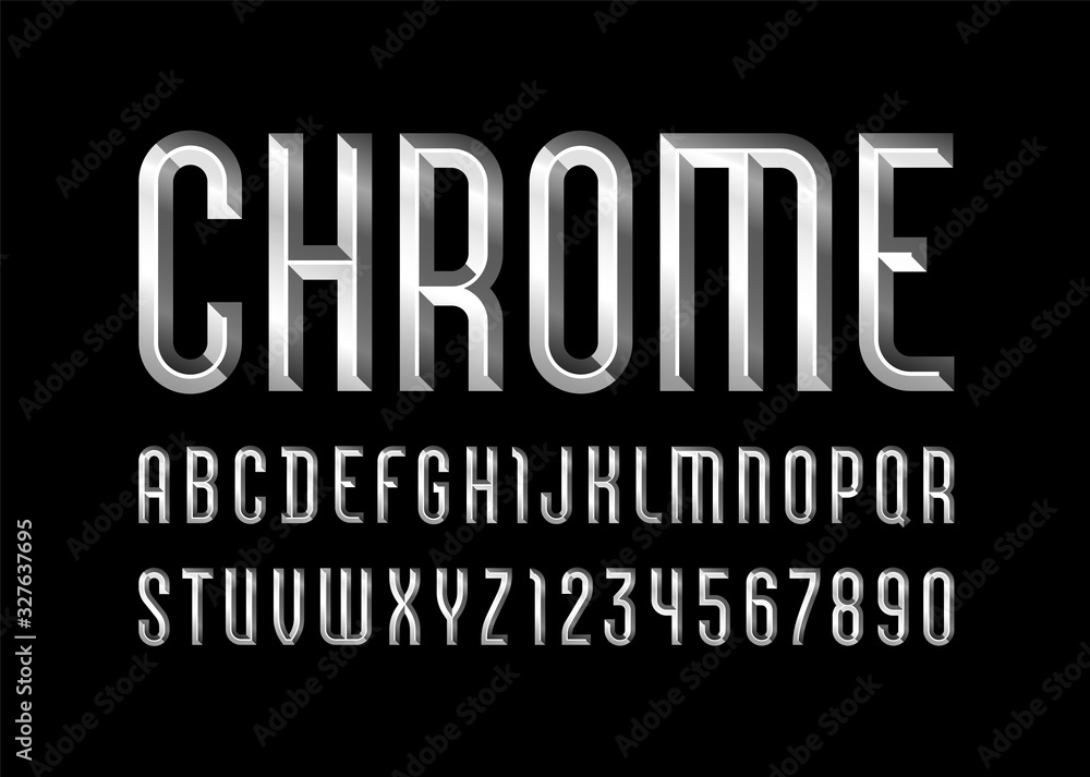 Chrome alphabet from chiseled block, font with effect of metallic ...