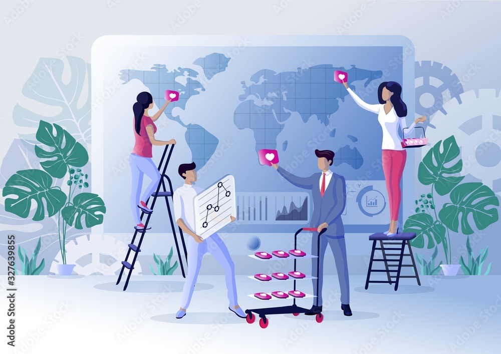 Working Together in Team Concept Flat Cartoon Vector Illustration ...