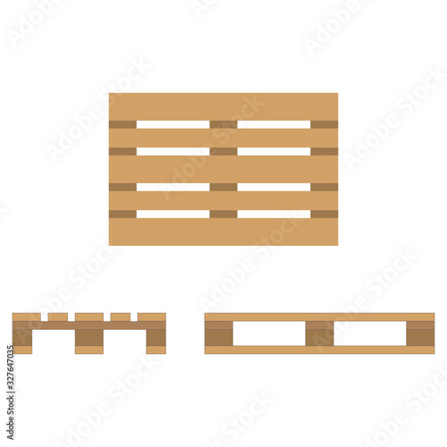 Wooden pallet. Flat design, top view, front and side view. Vector ...