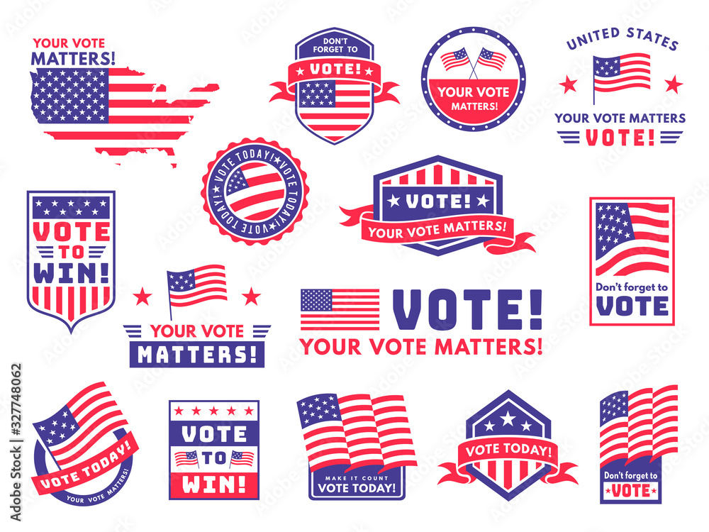 Usa voting labels. American presidential election badges and vote ...