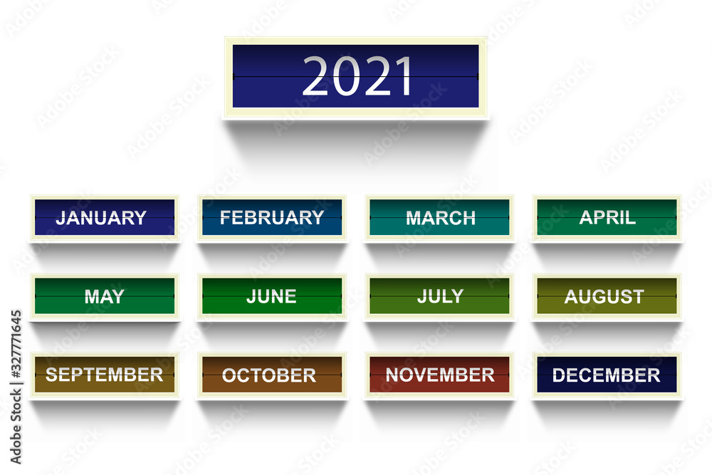 Months of the year. Wood frame with screensaver 2021. Isolated vector ...