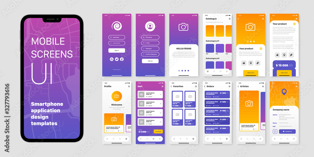 Mobile Application Design Templates Set Stock Vector | Adobe Stock